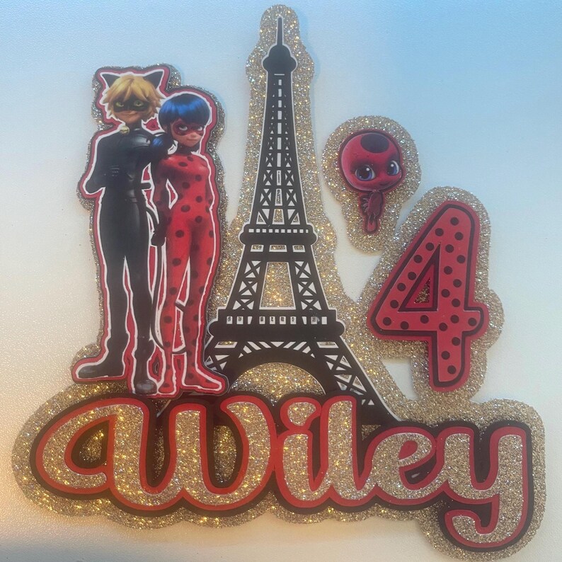 Black and Red Bug and Cat Boy Cake Topper - Etsy