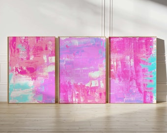 Hot Pink Wall Art Set of 3 Prints , Set of 3 Pink Prints, Over Sofa ...