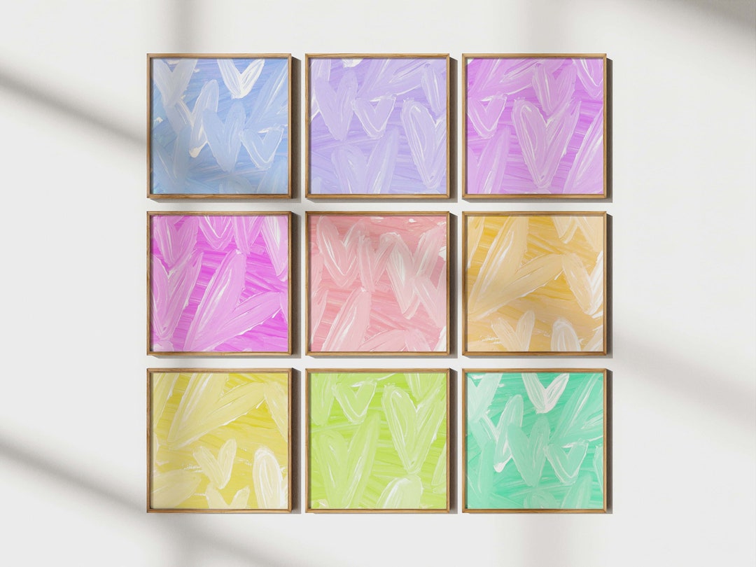Set of 9 Colorful Heart Prints Heart Prints, Bright Heart Prints for ...