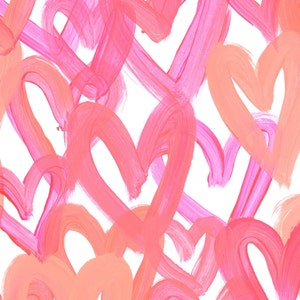 Girly Heart Prints, Bright Heart Wall Prints, Set of 3 Orange and Pink ...