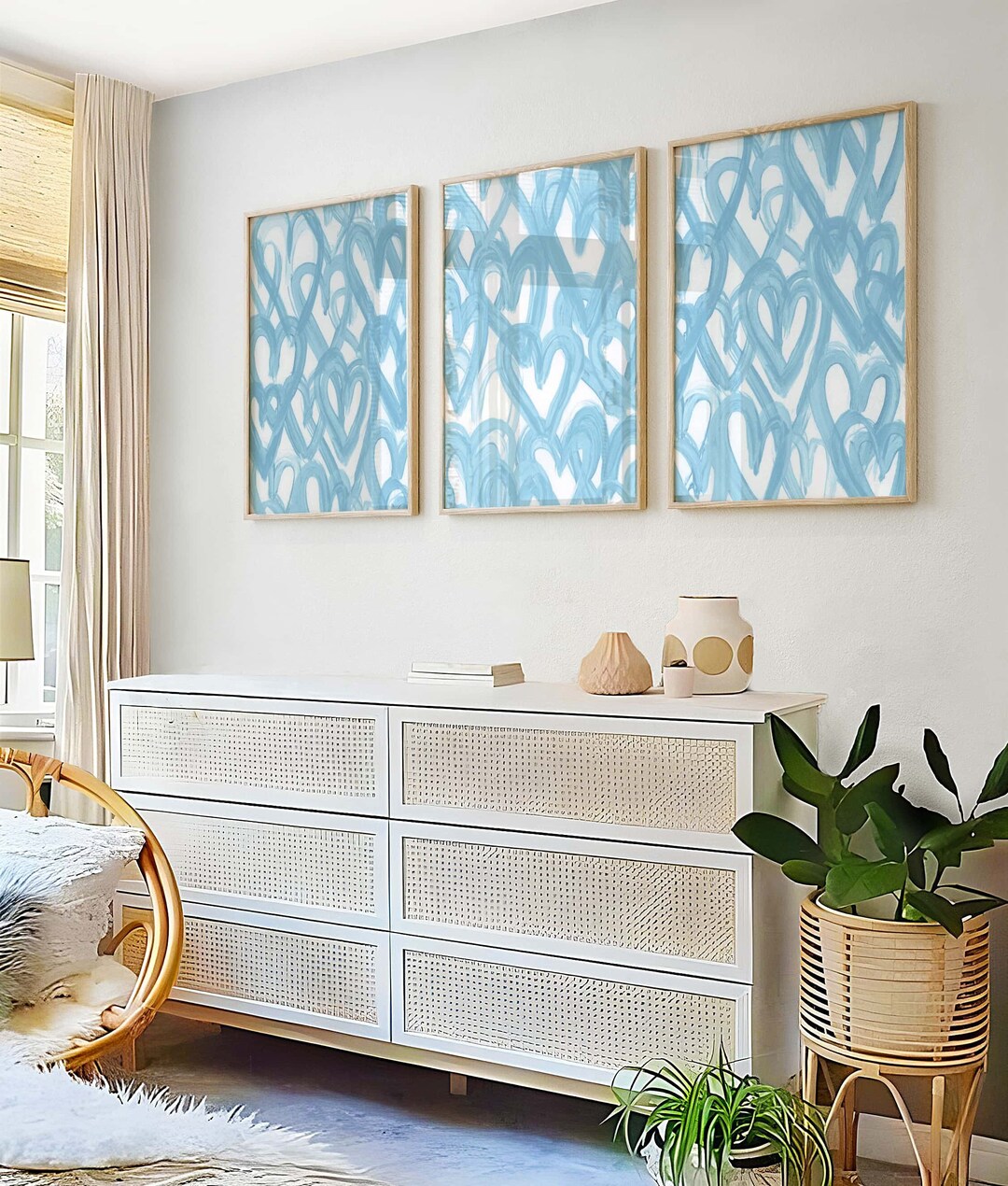 Pastel Blue Hearts Wall Art Prints Set - Girly and Trendy Decor ...