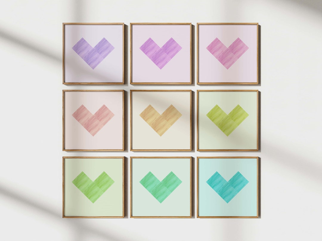 Set of 9 Colorful Heart Prints Heart Prints, Bright Heart Prints for ...