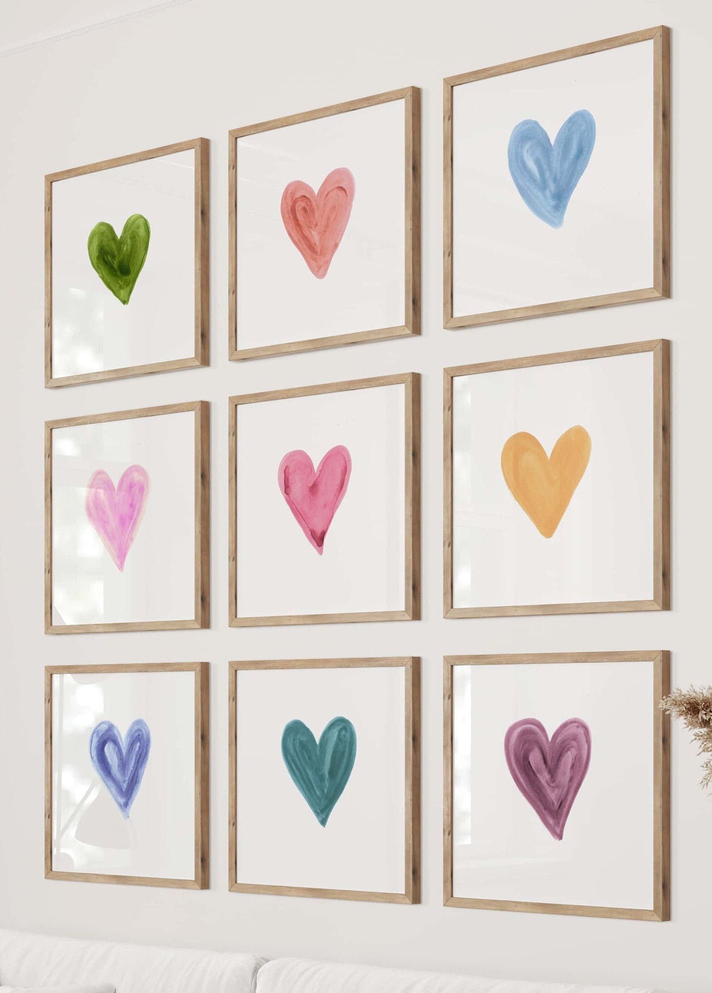 Set of 9 Colorful Heart Prints Heart Prints, Bright Heart Prints for ...