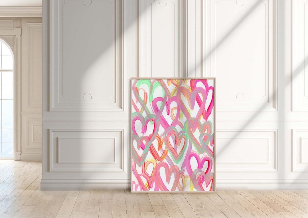 Bright Digital Prints, Girly Pink Wall Prints, Pink Heart Prints ...