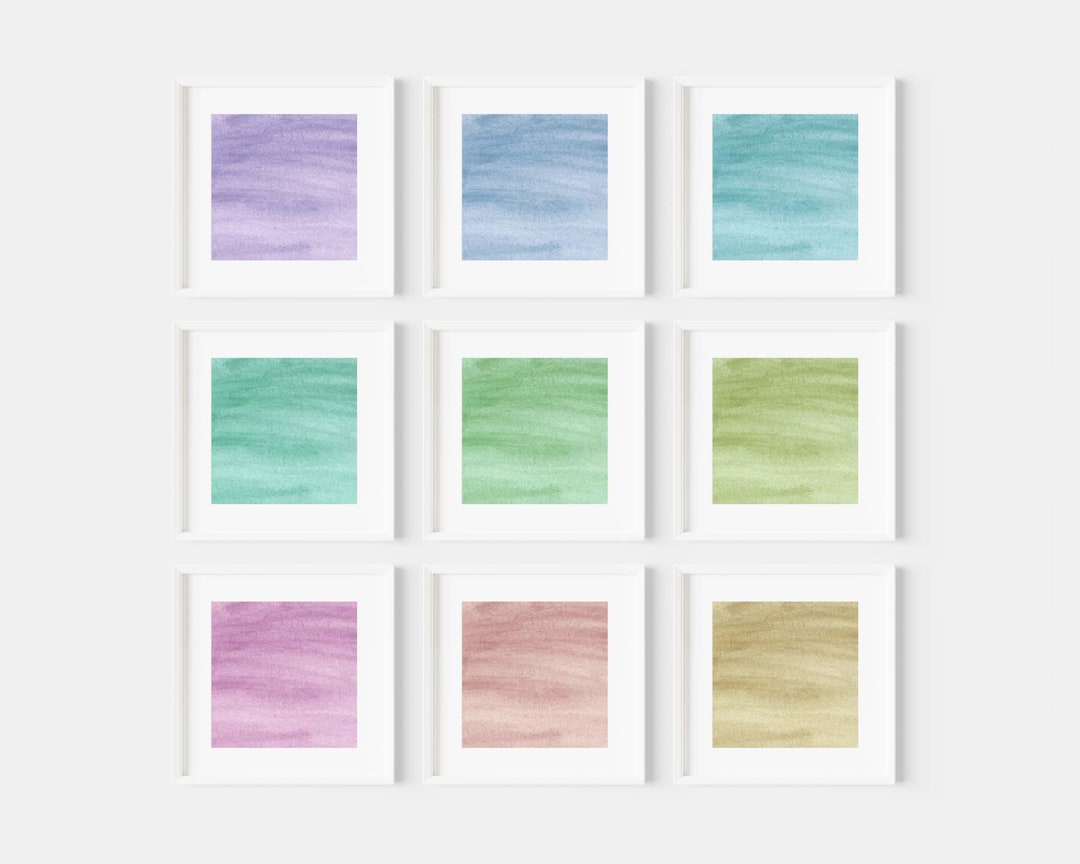 Set of 9 Geometric Pastel Art Prints, Color Block Art, Colorful Prints ...