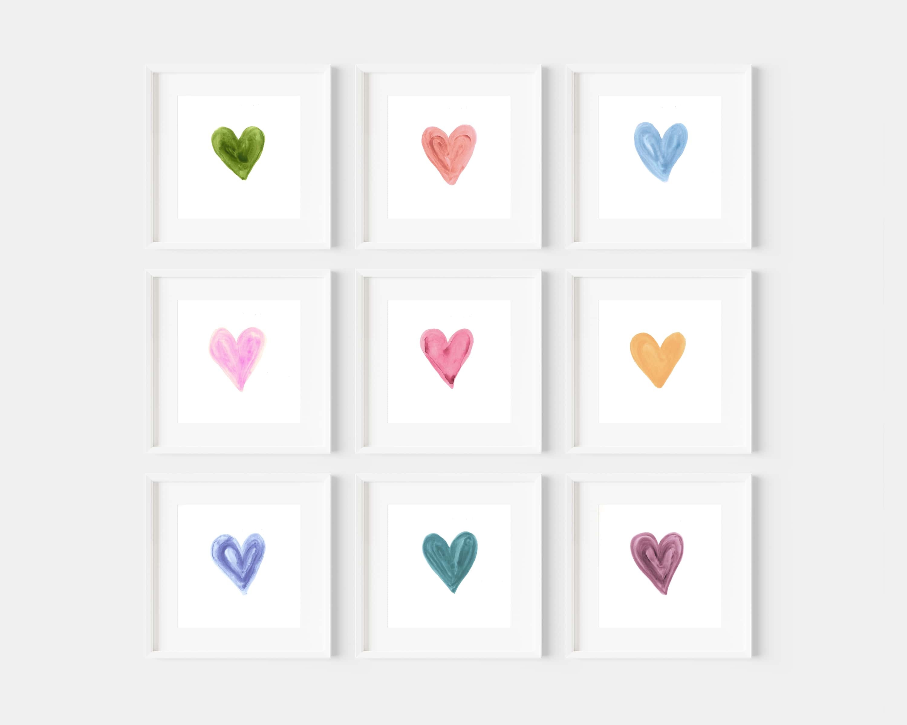 Set of 9 Colorful Heart Prints Heart Prints, Bright Heart Prints for ...