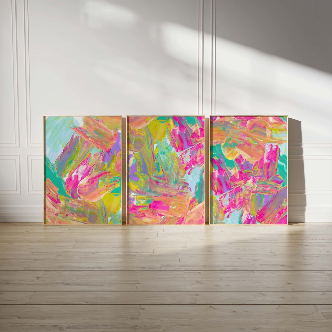 Vibrant Abstract Art Prints - Set of 3 Bright Watercolor Wall Decor ...