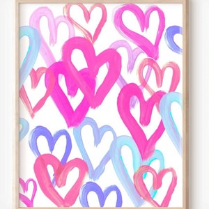 Bright Pink and Purple Heart Prints, Set of 2 Bright Heart Prints for ...