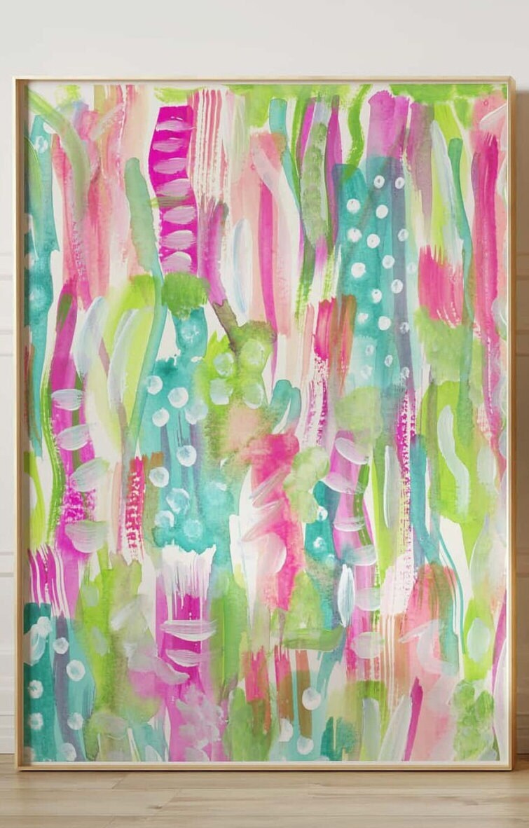 Watercolor Bright Pink Green Blue Prints Pink Blue Green - Etsy