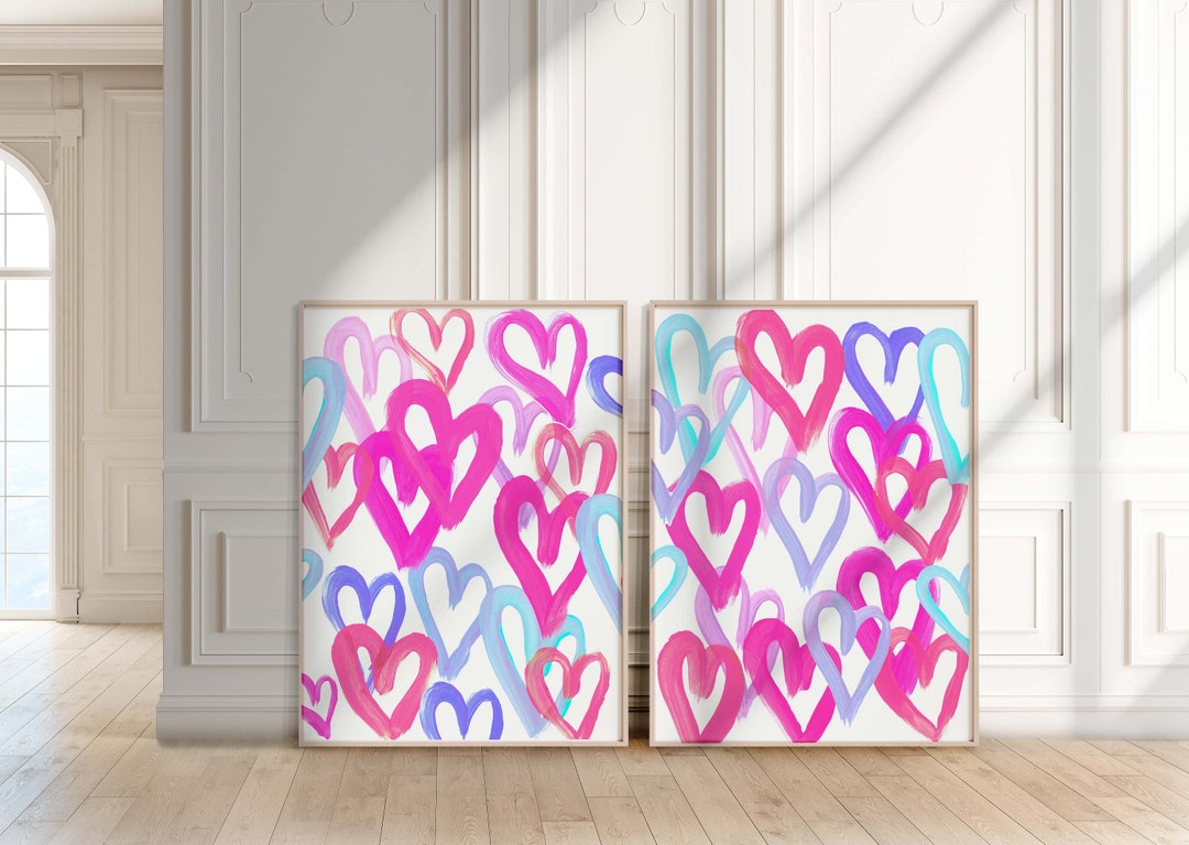 Bright Pink and Purple Heart Prints, Set of 2 Bright Heart Prints for ...