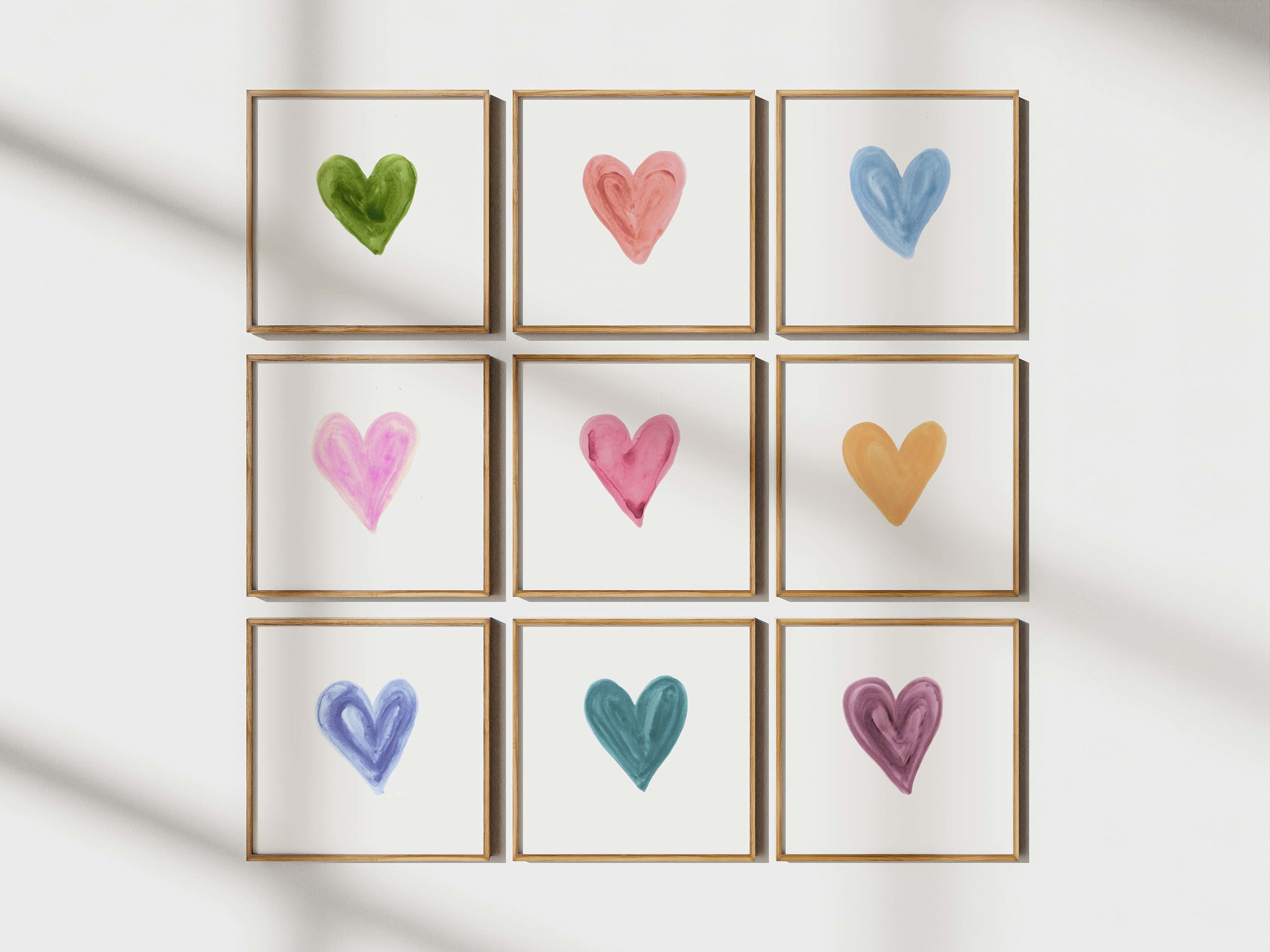 Set of 9 Colorful Heart Prints Heart Prints, Bright Heart Prints for ...