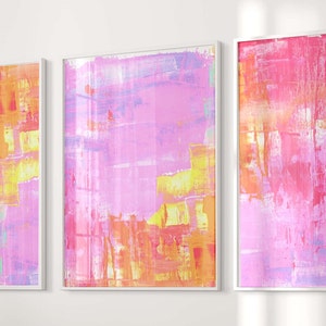 Bright Pink Orange Watercolor Prints, Colorful Wall Art Printable 3 ...