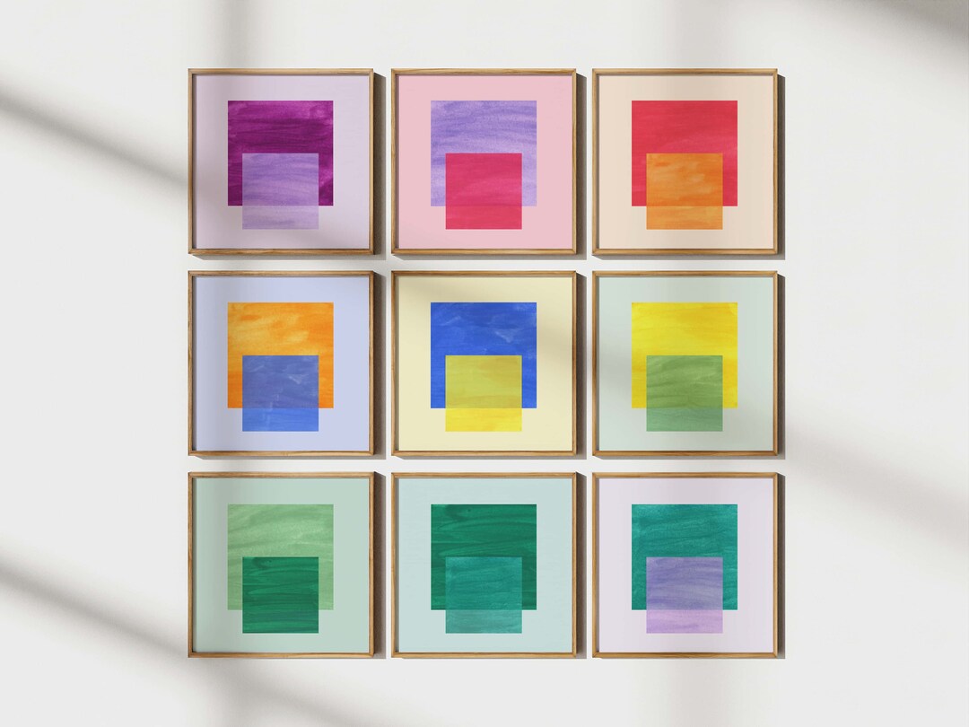 Set of 9 Geometric Art Prints, Color Block Art, Colorful Prints ...
