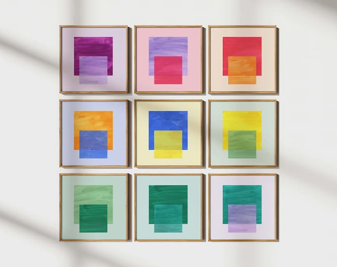Set of 9 Geometric Art Prints, Color Block Art, Colorful Prints ...