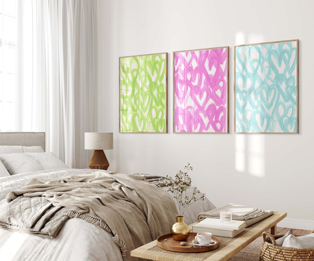 Green and Pink Heart Wall Print - Nursery Art for Girls Room Decor ...