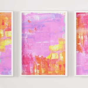 Bright Pink Orange Watercolor Prints, Colorful Wall Art Printable 3 ...