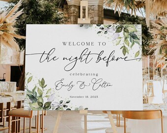 Rehearsal Dinner Sign, Greenery the Night Before Sign, Rehearsal Dinner ...