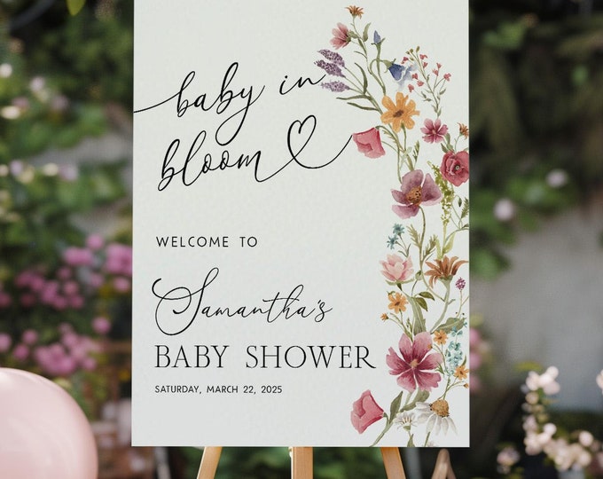 Baby in Bloom Baby Shower Sign, Wildflower Baby Shower Welcome Sign ...