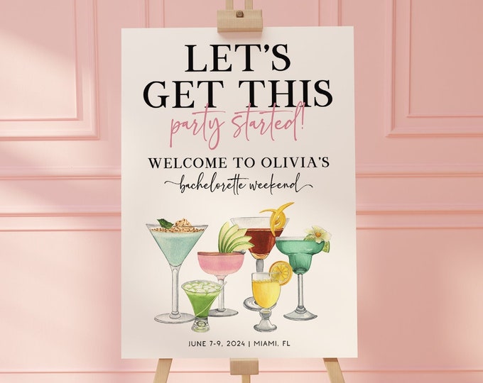 Bachelorette Party Welcome Sign, Martini Cocktail Bachelorette Poster ...