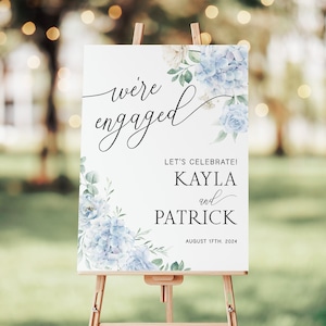 Engagement Party Sign, Floral Engagement Sign, Blue Hydrangea Welcome ...