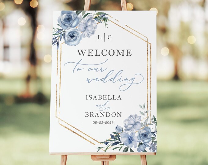 Dusty Blue Wedding Welcome Sign, Blue Floral Wedding Welcome Sign ...