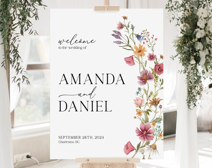 Wildflower Wedding Welcome Sign, Wildflower Wedding Sign, Boho Floral ...