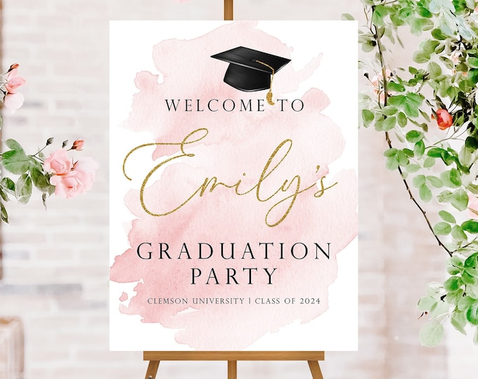 Pink Graduation Welcome Sign, Custom Graduation Party Welcome Sign ...
