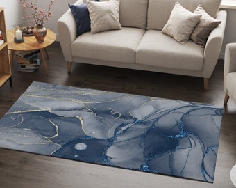 Gold Blue Rug | Etsy