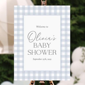 Blue Gingham Baby Shower Welcome Sign, Blue Baby Shower Sign, Baby Boy ...