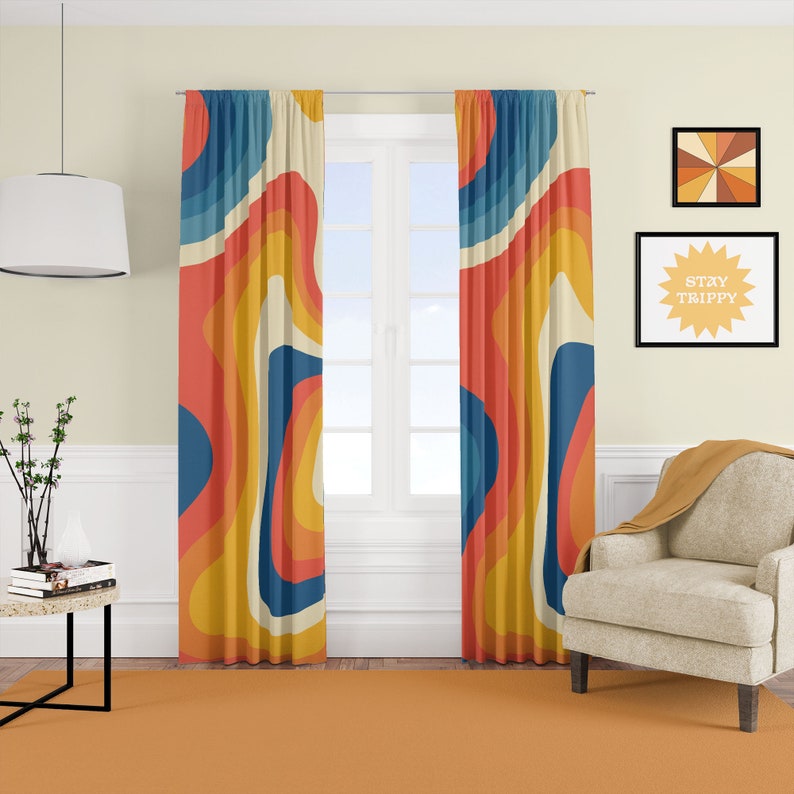 Retro Curtains 70s Curtains Curtains for Living Room Blue - Etsy