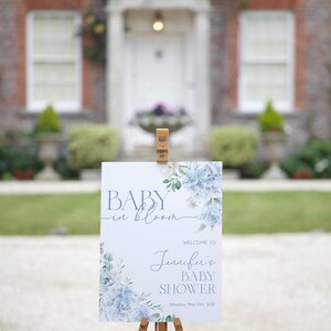Baby in Bloom Baby Shower Sign, Blue Wildflower Baby Shower Welcome ...