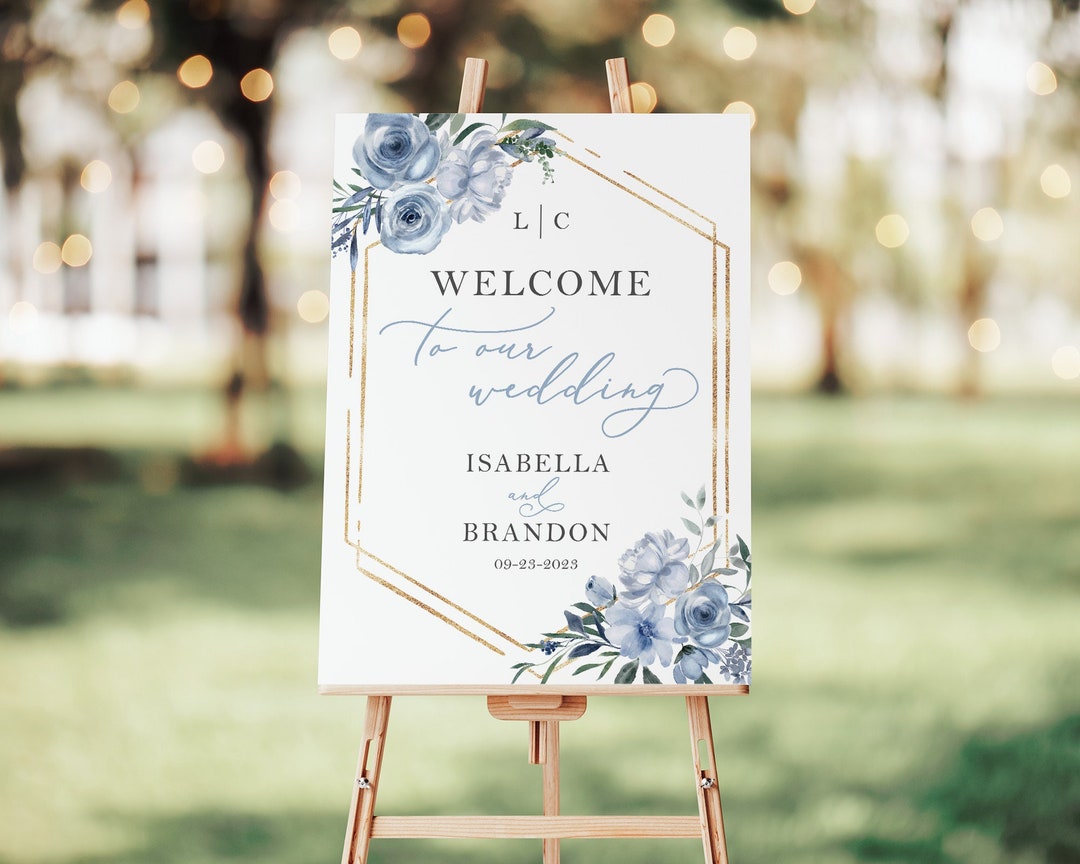 Dusty Blue Wedding Welcome Sign, Blue Floral Wedding Welcome Sign ...