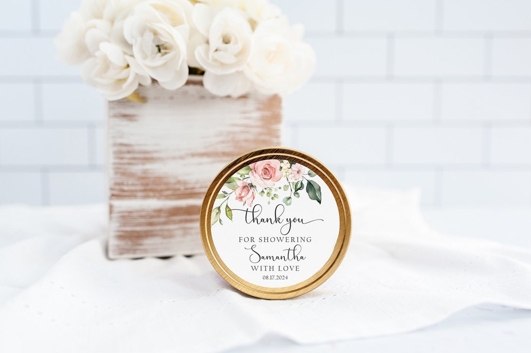 Personalized Bridal Shower Stickers, Blush Pink Floral Bridal Shower ...