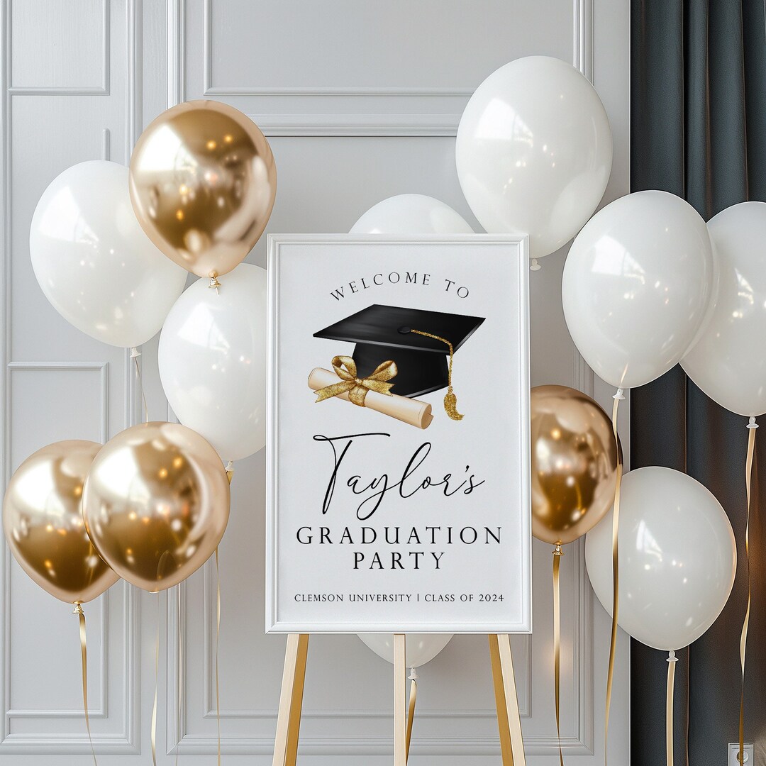 Graduation Party Welcome Sign, Custom Graduation Party Signs, Black and ...