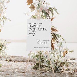 Happily Ever After Party Sign, Minimalist Wedding Welcome Sign, Wedding ...