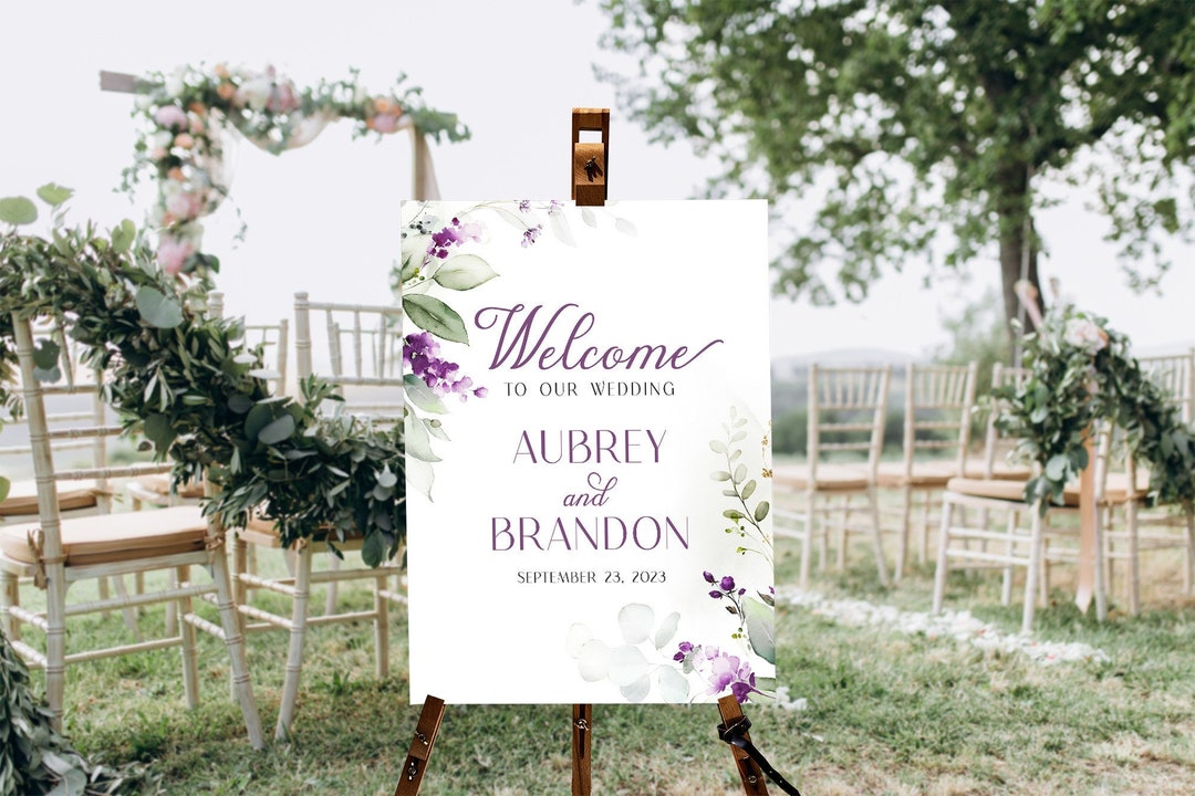 Lavender Wedding Welcome Sign, Floral Wedding Welcome Sign, Custom ...