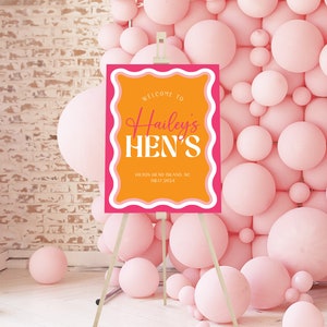 Hen Party Welcome Sign, Orange and Pink Hen Party Sign, Bachelorette ...