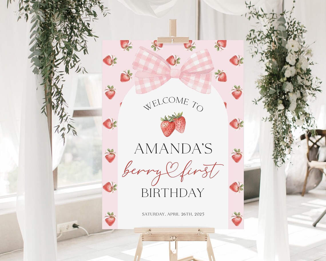 Berry First Birthday Welcome Sign, Berry First Birthday Sign ...