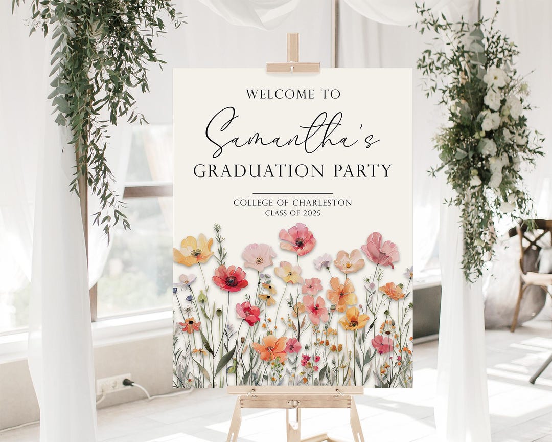 Wildflower Graduation Welcome Sign, Floral Graduation Sign, Wildflower ...