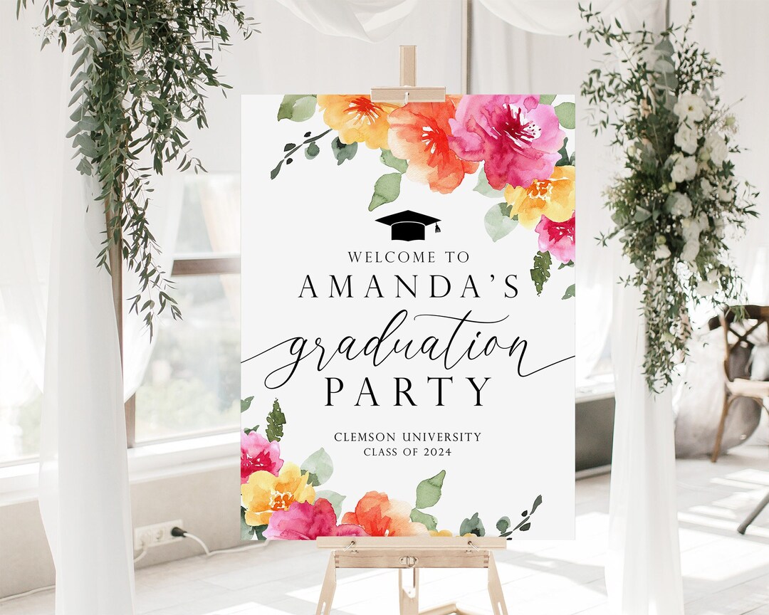 Graduation Welcome Sign, Custom Graduation Party Welcome Sign, Floral ...