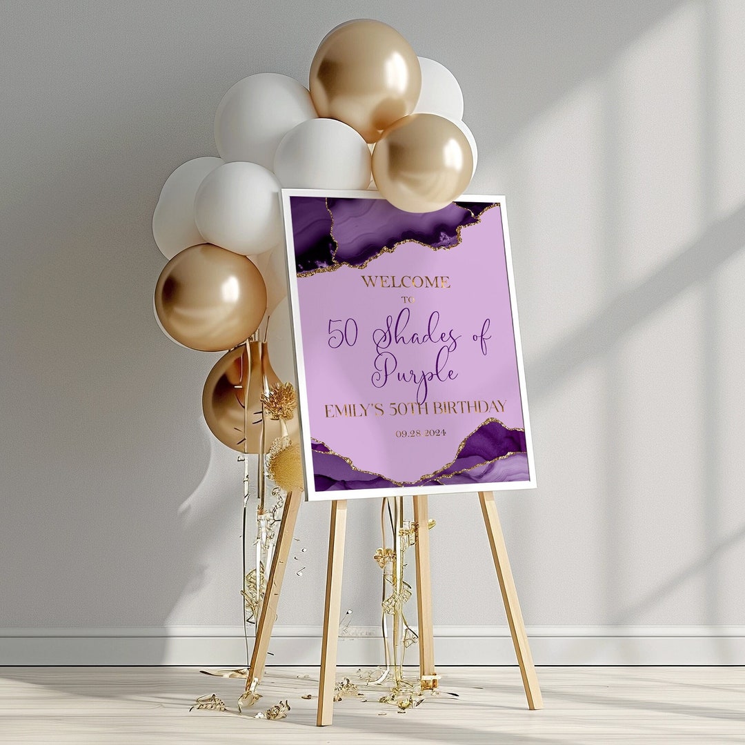 Shades of Purple Birthday Welcome Sign, Purple and Gold Birthday ...
