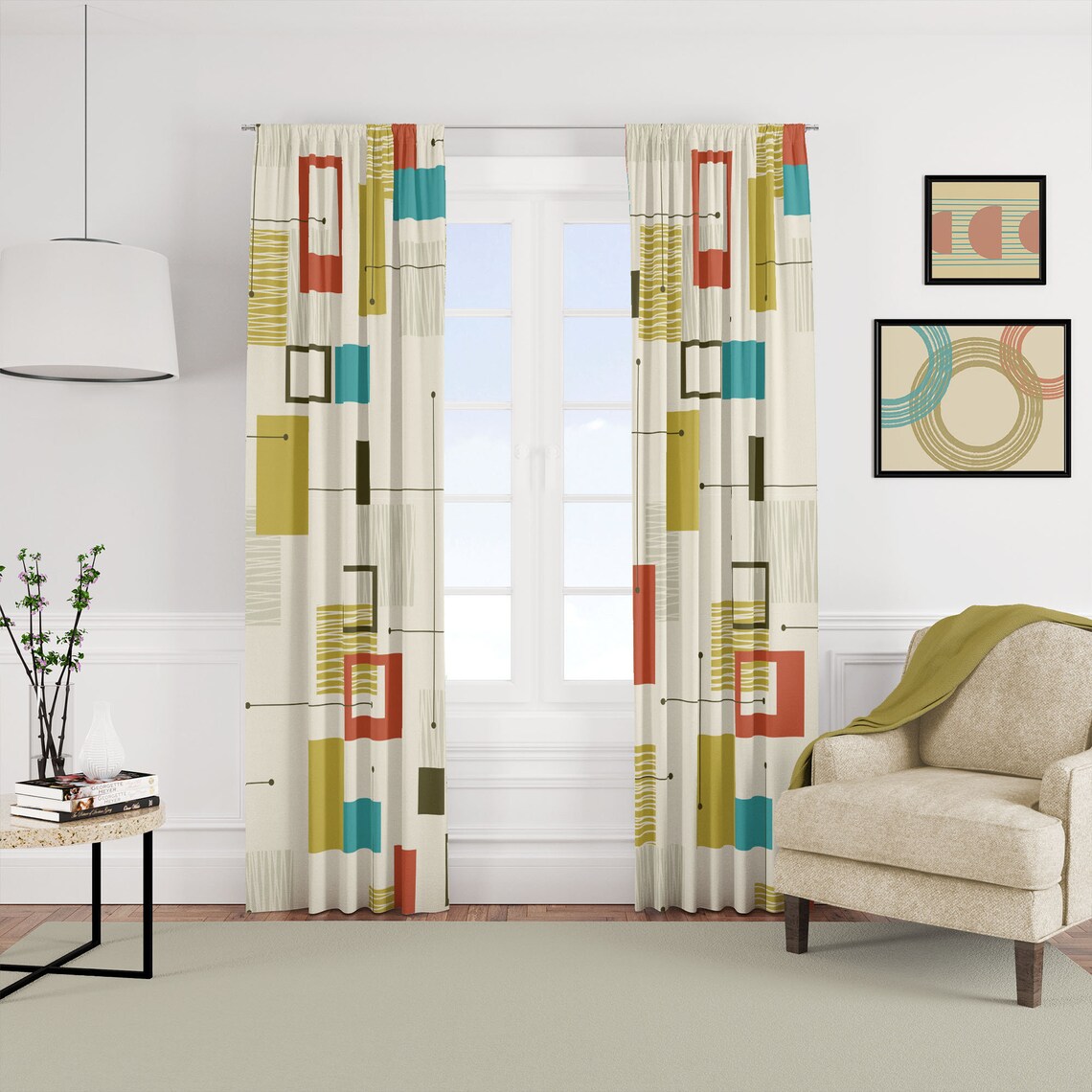 Mid Century Modern Curtains, Mid Century Modern Decor, Retro Abstract ...