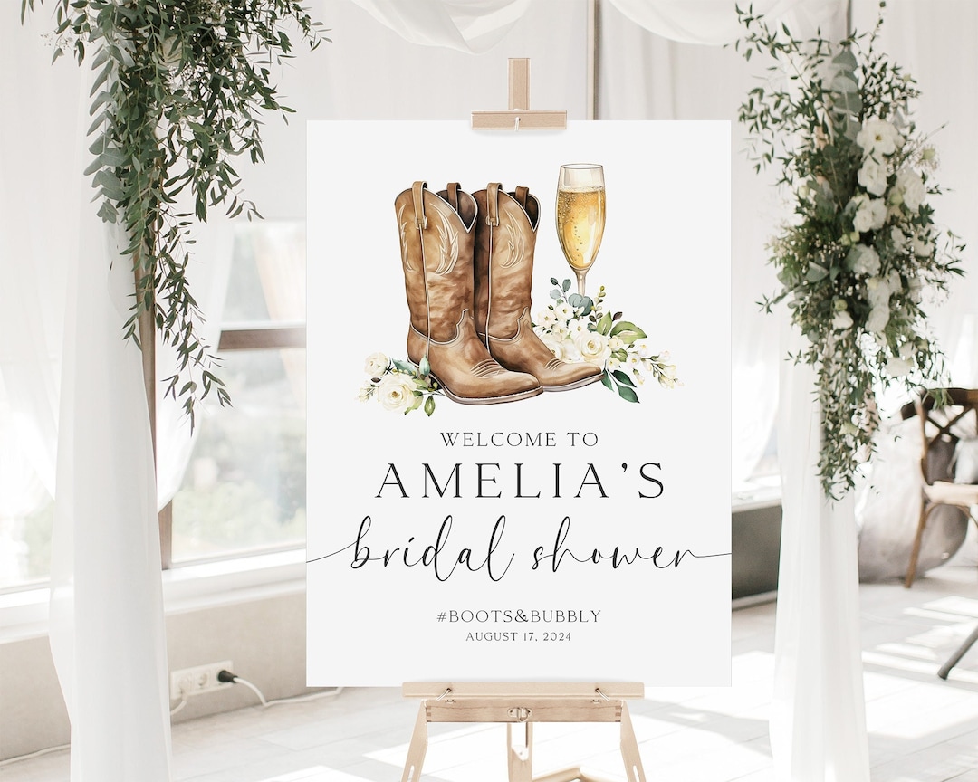 Boots and Bubbly Bridal Shower Sign, Rustic Bridal Shower Welcome Sign ...