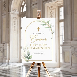 Greenery First Communion Welcome Sign, Personalized First Holy ...