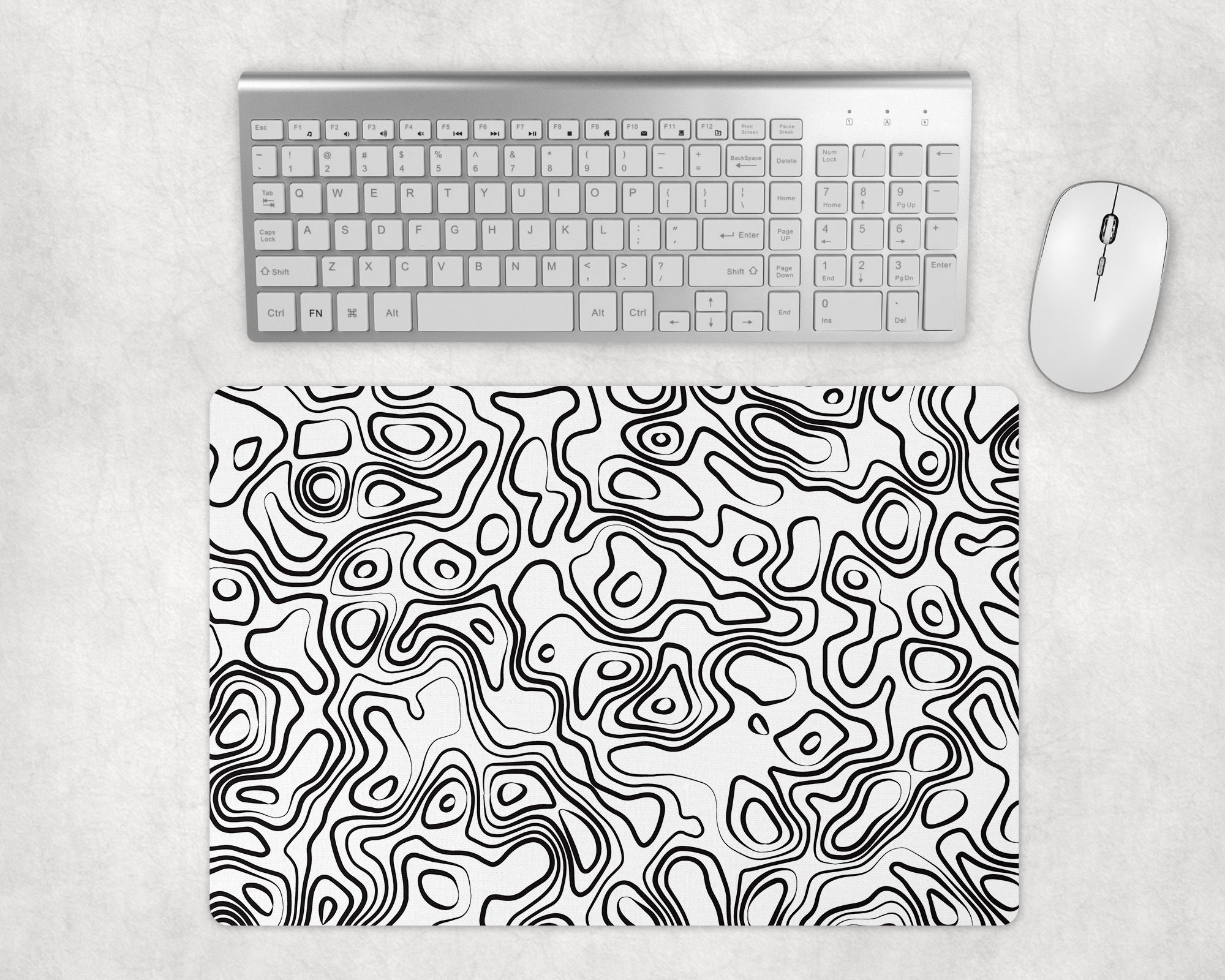 White Topographic Desk Mat Black Gaming Desk Mat Extended - Etsy