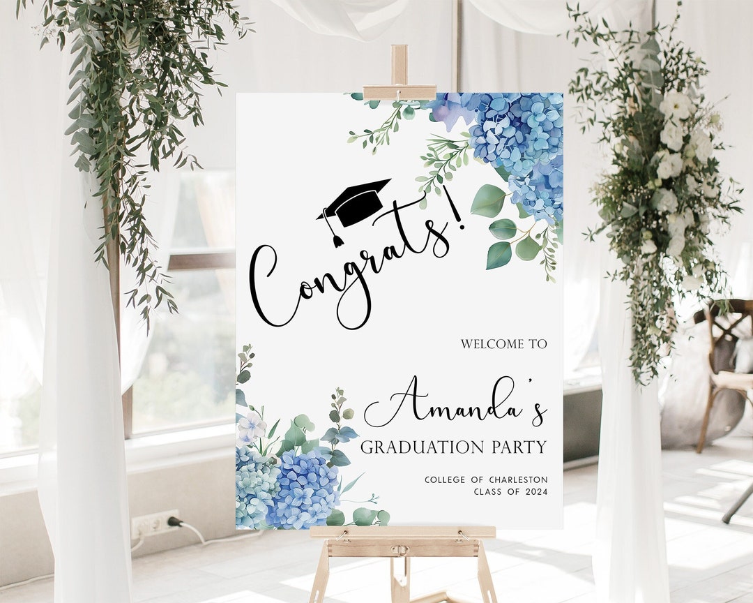 Graduation Party Welcome Sign, Custom Graduation Welcome Sign Hydrangea ...