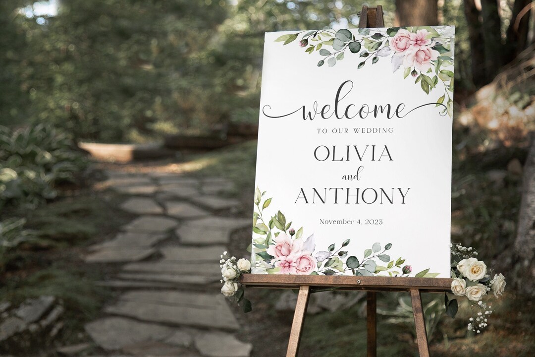 Blush Pink Wedding Welcome Sign, Greenery Welcome Sign, Wedding Decor ...
