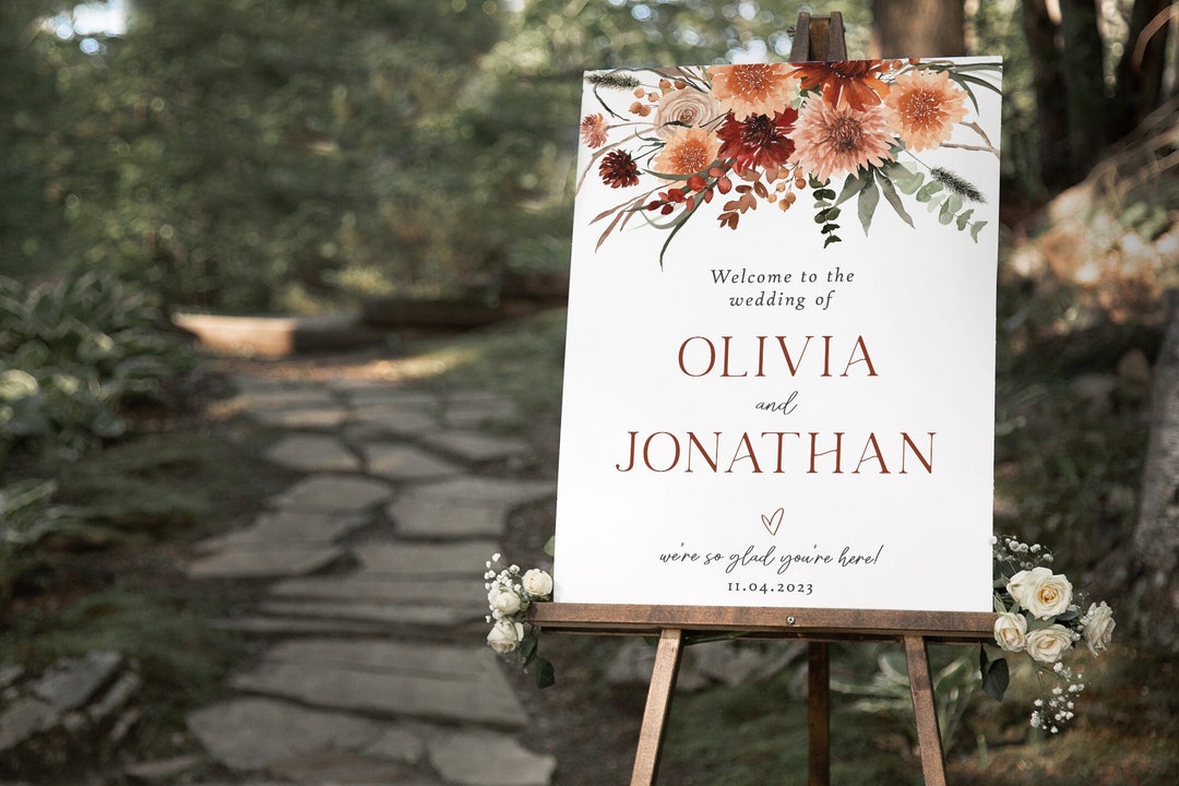 Terracotta Wedding Welcome Sign, Fall Floral Welcome Sign, Terracotta ...
