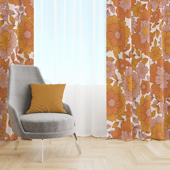 Retro Curtains 70s Curtains Blackout Curtains for Living - Etsy