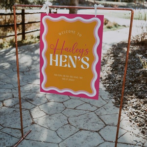 Hen Party Welcome Sign, Orange and Pink Hen Party Sign, Bachelorette ...